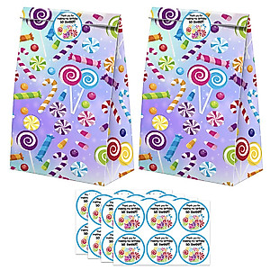 Candyland Goodie Bags-24 Pcs Candy Party Favors Bags with Stickers, Candy land Goody Gift Treat Bags Candyland Themed Birthday Party Supplies