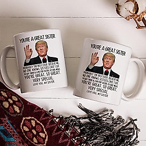 Aurahouse Funny Sister Christmas Gifts from Sister, You're A Great Sister Trump Mug, Sister Birthday Gifts from Sister Brother, Valentines Day, Mothers Day Gifts for Sister Coffee Cup(White,11Oz)