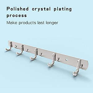 Wall Mount Coat Hook, Rear Door Hook, Stainless Steel 304 Clothes Hook Rack with 5 Heavy Duty Hooks for Durable Wall Hangers for Bedroom, Bathroom, Foyer, Hallway