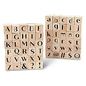 Wood Rubber Stamps, Alphabet Stamp Set (0.6 x 0.6 x 0.9 Inches, 60 Pieces)