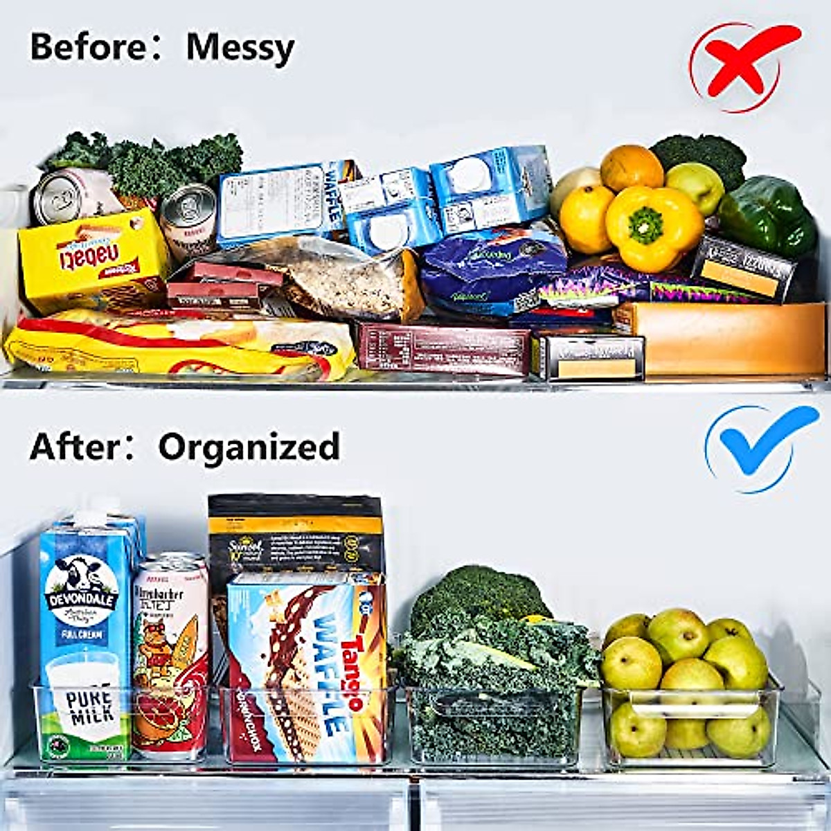 Refrigerator Organizer Bins, REDMOND 6pcs Fridge Organizers and storage clear Stackable for Kitchen, Pantry, Refrigerator, Cabinets, Freezer, 12.3" Long (6 Small)