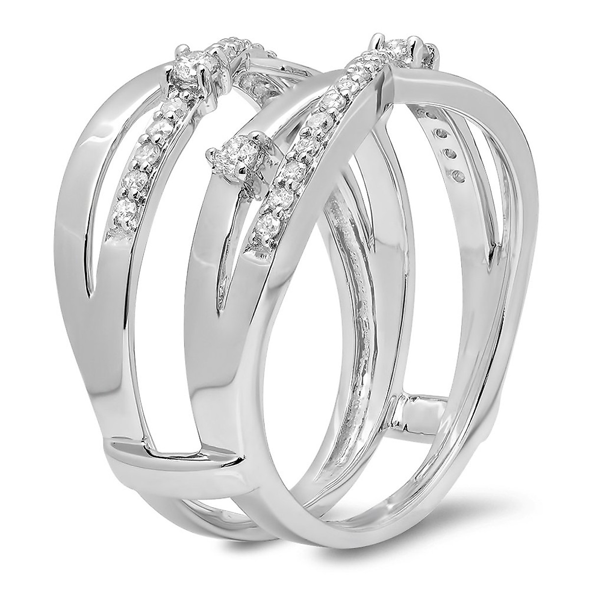 Dazzlingrock Collection 0.40 Carat (Cttw) 14K Round Diamond Wedding Swirl Enhancer Ring, White Gold, Size 6