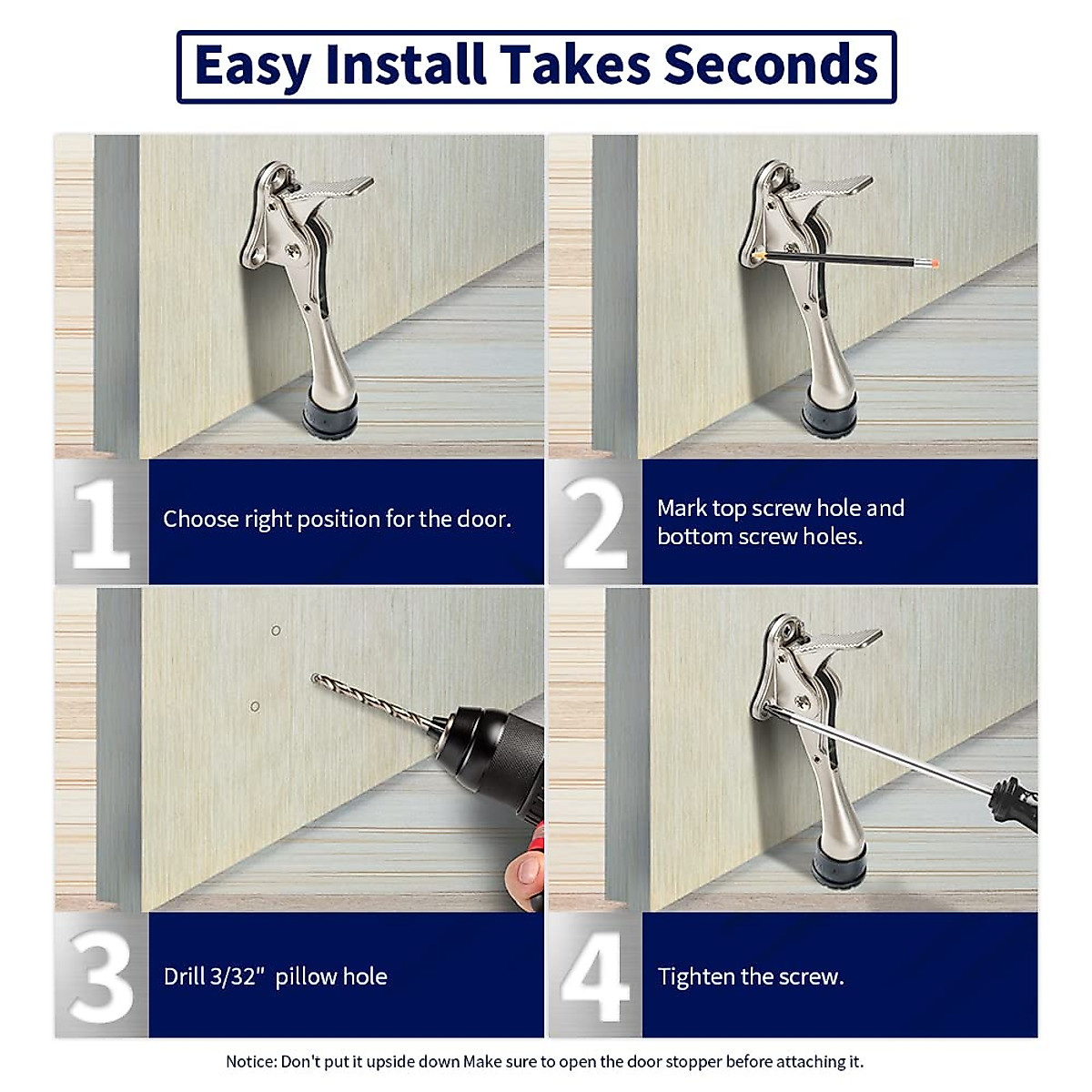 HOME&I One Touch Easy Pedal Door Stop Stopper Height Adjustable Kick Down Door Stop with Rubber Tip Spring Lever Screw Type (Black)