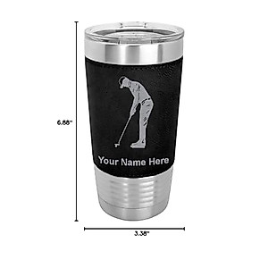 LaserGram 20oz Vacuum Insulated Tumbler Mug, Golfer Putting, Personalized Engraving Included (Faux Leather, Black)