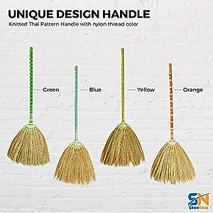 SN SKENNOVA - Asian Broom Thai Pattern Vintage Retro Natural Grass Broom Handmade (Blue)