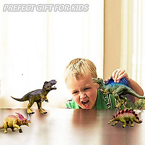 OuMuaMua Dinosaur Toys, Plastic Dinosaur Figure Set, Ideal Education Toys for Kids and Toddler, Including T-Rex, Stegosaurus, Monoclonius, 6 to 7 Inch Large Size, 6 Pack
