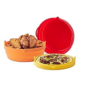 Yewloch 7.5'' Air Fryer Silicone Baking Set 1.4L, 3 Pcs foldable Air Fryer Liners with Handle, Food Grade Safety Non-Stick for Air Fryer Oven