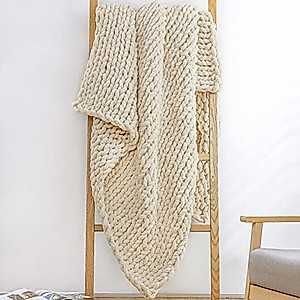 YAAPSU Chunky Knit Blanket Throw 51x63, Chenille Throw Blankets, Chunky Knitted Throw Blanket for Couch & Bed, Soft Large Knit Throw Blankets Chunky Yarn, Big Thick Cable Knit Crochet Blankets (Beige)