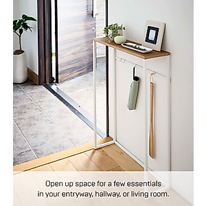 Yamazaki Home Modern Slim Console Table, Slim Narrow Accent Table for Entryway Or Living Room, Metal and Wood Skinny Hallway or Sofa Table Steel One Size White