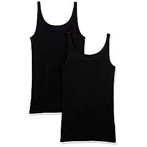 Amazon Essentials Women's Slim-Fit Thin Strap Tank Top, Pack of 2, Black, Medium