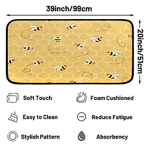 TropicalLife Honey Bees Kitchen Rug, Kitchen Mat 39" x 20" Non-Slip Cushioned Anti-Fatigue Floor Mat Washable Waterproof Bathroom Mat Doormat for Kitchen Floor Sink Laundry