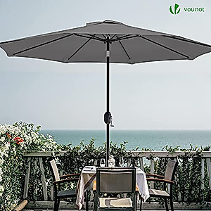 VOUNOT 9 FT Patio Umbrella Outdoor Garden Parasol Table Tilting Patio Parasol Umbrella, with Crank Handle, Protective Cover, 8 Sturdy Ribs, Gray