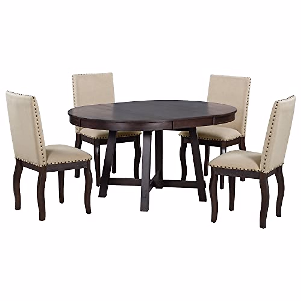 Cutimrke Farmhouse Wood Round Upholstered, Chair with Wingback and Button Tufting, Seats up to 4, for Restaurant, Kitchen (Espresso), 5 Piece Dining Table Set + Extendable Table