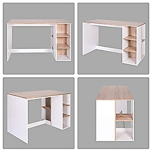 Computer Desk with Storage Shelves 47” White Office Desk with Drawers Small Kids Writing Desk Student Study Table Modern Wood Pc Laptop Gaming Desk for Home Work, Splicing Oak with Metal Legs