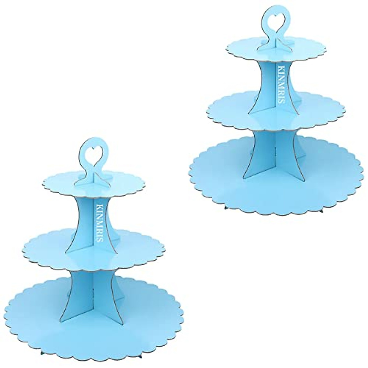 KINMRIS Blue Cake Stands Cardboard 3- Tier Dessert Cupcake Stand for Afternoon Tea 2 Pack, 3-Tier Cupcake Holder for Weddings, Birthday Party Supplies, Wedding Anniversary