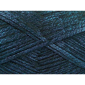 Glam Universe Metallic Shine Fuzzy Wool Nylon Blend Yarn 100 Grams, 250 Yards - Dark Aegean Blue, Black