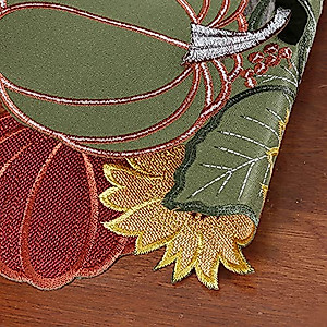 OWENIE Fall Pumpkins Placemats Set of 4,Thanksgiving Placemats with Embroidered Harvest Pumpkin and Leaves/Sunflowers, Fall Decor for Home, AutumnTable Mats, 15 Inch Round