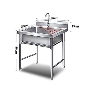 Single Sink Sink Commercial Home Sink Stainless Steel Kitchen Sink (Size : 60 * 60 * 80cm)