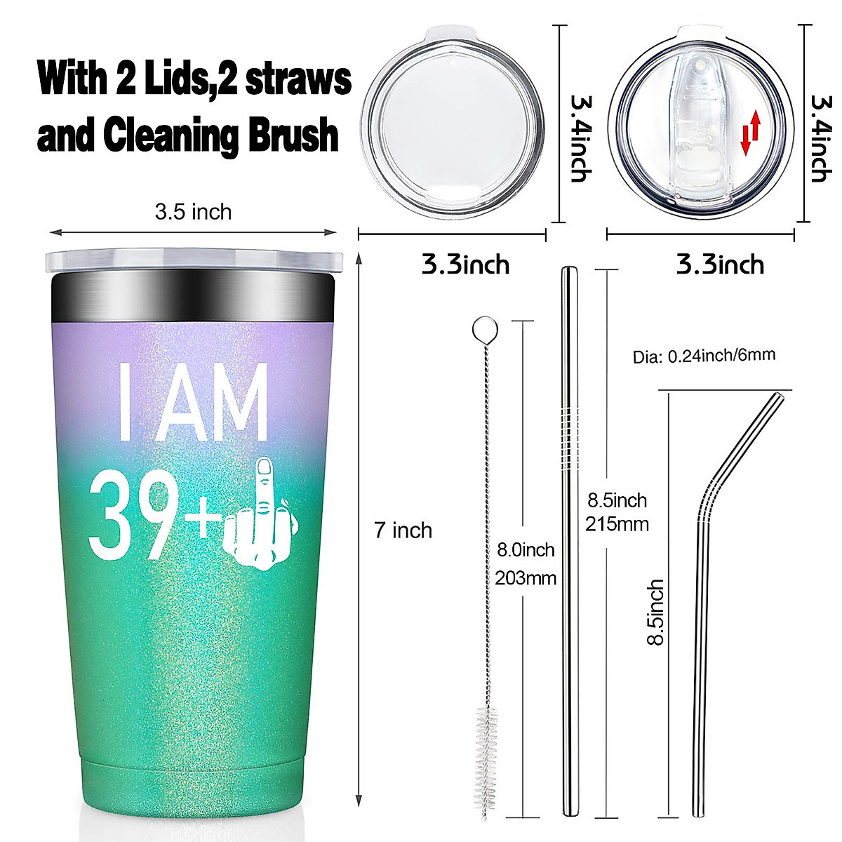 BIRGILT 40th Birthday Gifts for Women Men - Funny Gifts for Best Friends Wife Mom Husband - Tumbler Cup