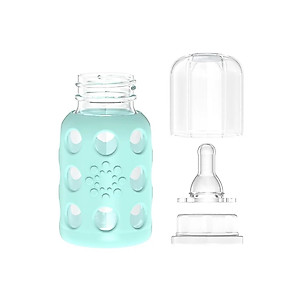 Lifefactory Glass Baby Bottles with Silicone Protection - 4-Pack, 4 oz Each Bottle (2- Lavender, 1- Mint & 1- Cantaloupe)