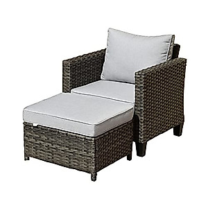 ovios Patio Furniture, Outdoor Furniture Sets, Modern Wicker Patio Furniture Sectional and 2 Pillows, All Weather Garden Patio Sofa, Backyard, Steel (Grey)