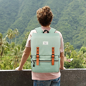 Ronyes Vintage Laptop Backpack for Women Men,15.6 inch Bookbag Casual Daypack with USB Charging Port for College Work, Green Backpacks