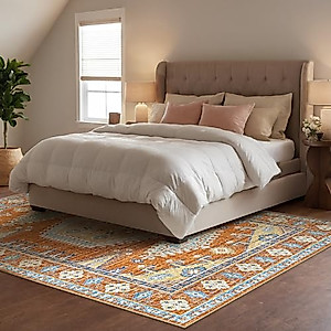 Kokia Area Rugs Living Room 9x12 Ultra-Thin Washable Orange Large Area Rug Dining Room Geometric Tribal Distressed Lightweight Foldable Carpet for Dining Room Home Office, Solani Orange-1