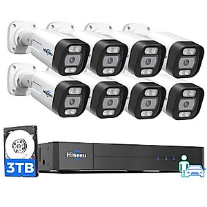 [Human Vehicle Detection] Hiseeu PoE Security Camera System,8PCS 5MP IP Security Camera for Indoor Outdoor,4K PoE NVR 16CH Expandable with 3TB Hard Drive,Person/Vehicle Detect,Audio Video Monitoring