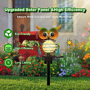 Solar Garden Lights Outdoor, Solar Owl Lights Waterproof Decor, Garden Stake Lights Solar Powered Crackle Glass Globe Lights Outdoor Warm White Owl LED Lights for Yard Lawn Patio Pathway Walkway