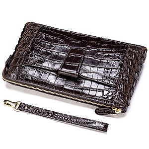 Crocodile Clutch Wallet for Men and Women, Luxury Leather Wristlet Handbag Hand Purse Large Checkbook Wallets Brown