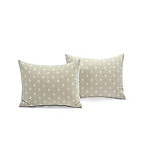 Lush Decor Hygge Kantha Pick Stitch Yarn Dyed Cotton Jacquard 3 Piece Quilt/Coverlet Set, Full/Queen, Neutral & Off-White