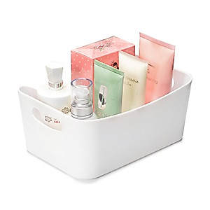 YBM HOME Storage Bins - Open Plastic Organizers and Storage Basket for Kitchen Pantry Organization, Under Sink Bathroom Storage, Toy Baskets, Food Storage Box Containers (Small - White)