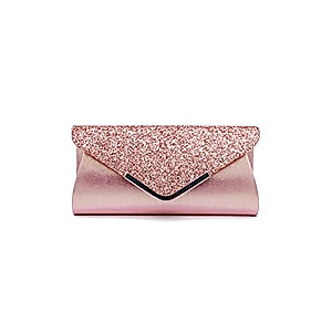 CORIOS Women Envelope Clutch Bag Sequins Evening Bag Shiny Handbag with Detachable Chain Bridal Wedding Purse Sparkly Shoulder Bag Elegant Crossbody Bag for Wedding Cocktail Prom Party Pink A