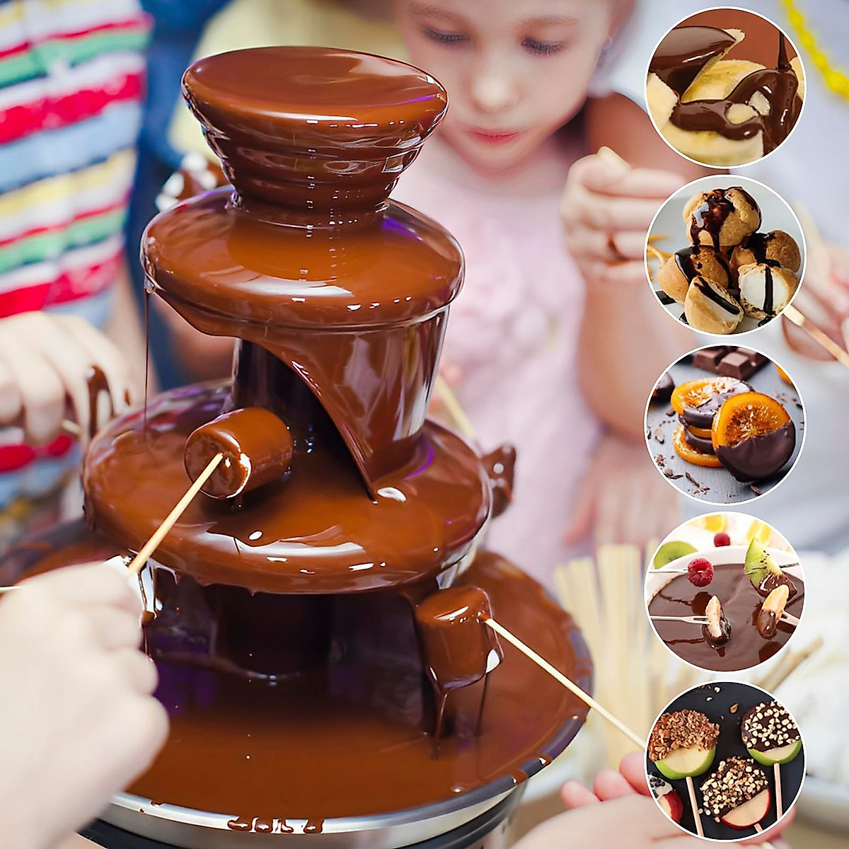 Electric Chocolate Fondue Fountain Machine, 3-Tier Chocolate and Cheese Melting Fountain with 10oz Capacity, Stainless Steel Mini Chocolate Fountain for Parties, Weddings, Birthdays, and Events