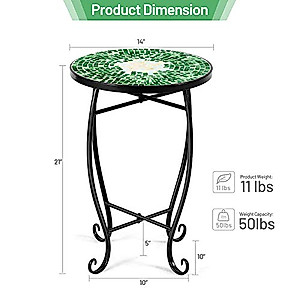 Giantex Outdoor Side Table, Mosaic Patio Table, 14inch Accent Table Plant Stand, Ceramic Tile Top Metal Frame, Small End Table Porch Beach Patio Garden Balcony Poolside