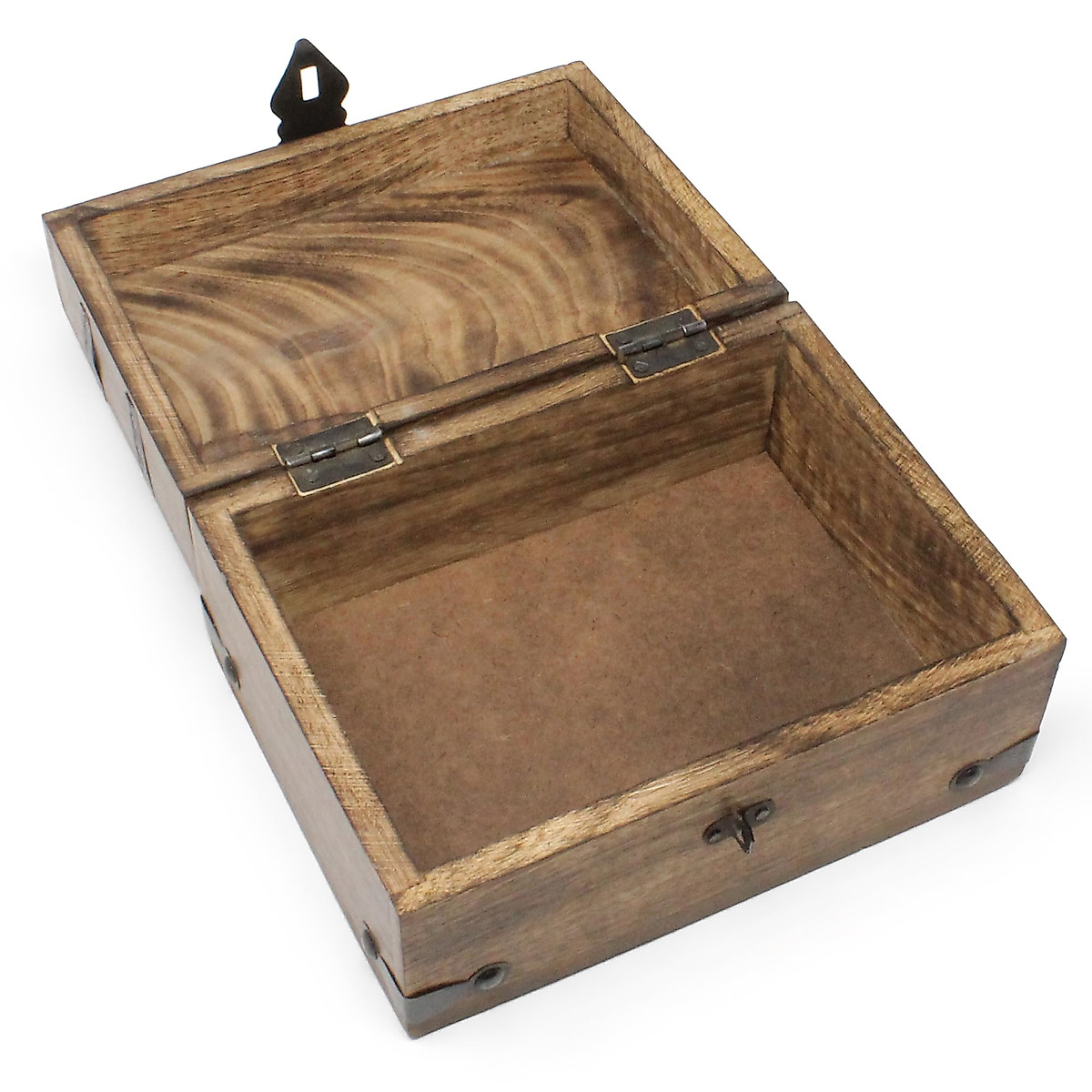 Nautical Cove Treasure Chest Wooden Box with Antique Iron Lock and Skeleton Key - Storage and Decor (Small 8 x 6 x 4.5)