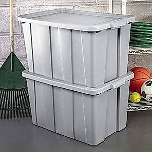 Sterilite Tuff1 30 Gallon Plastic Stackable Temperature and Impact Resilient Basement/Garage/Attic Storage Tote Container Bin with Lid, Gray (8 Pack)