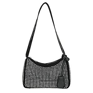 Rhinestone Purses and Handbags for Women Evening Diamond Purse Small Bling Crystal Shoulder Bag (Black)