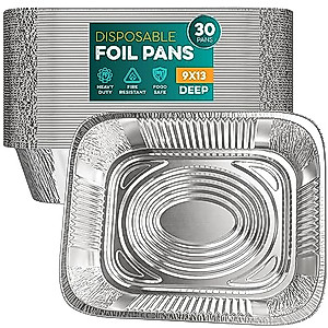 Aluminum Pans 9x13 [30 Pack] Aluminum Foil Pans Trays - Disposable Pans for Baking, BBQ Grilling, Roasting, Cake Serving Dishes, Catering Supplies, Steam Table Chafing Pans, Half Size Tin Foil Pan