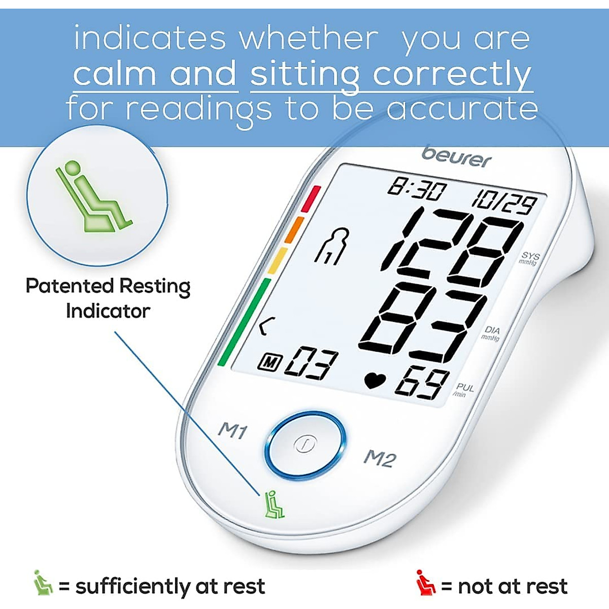 Beurer BM55 Blood Pressure Machine – XL Backlit Display, Arrhythmia Alarm, Portable Storage Kit, 2 Users, Automatic Blood Pressure Cuff, Resting Indicator – Blood Pressure Monitor Batteries Included