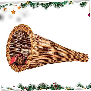 Cornucopia Basket Centerpiece 11 Inch Height Christmas Cornucopia Centerpiece Horn Shape Weaven Basket Table Decorations for Fall Harvest Thanksgiving Decor Collectible Figurines