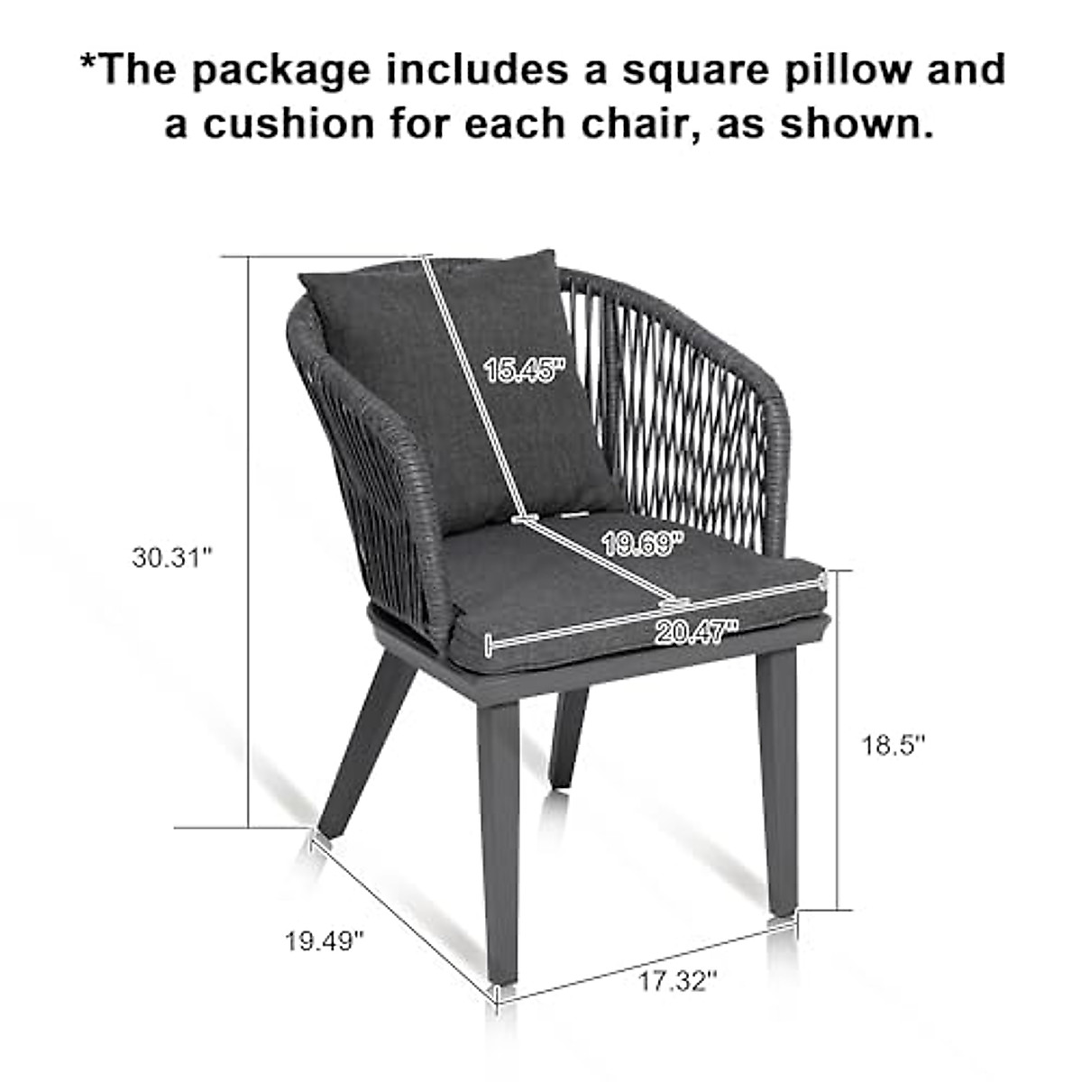 PURPLE LEAF 2 Pieces Patio Furniture Outdoor Dining Chairs All-Weather Wicker for Lawn Garden Backyard Deck Patio Dining Chairs with Cushions and Pillows, Grey