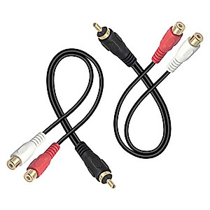 VCELINK RCA Y Splitter (8 Inch), 1 Male to 2 Female Stereo Audio Cable, Gold Plated Dual RCA Female Adapter for Subwoofer, Car Radio, Amplifier, TV, Digital Audio, 2 Pack