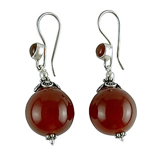 NOVICA Artisan Handmade Carnelian Dangle Earrings Sterling Silver Red India Birthstone [1.8 in L x 0.6 in W x 0.6 in D] ' Gujurati Ode'
