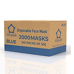 Litepak 2,000 Disposable Face Masks - Breathable Face Mask for Home, Office