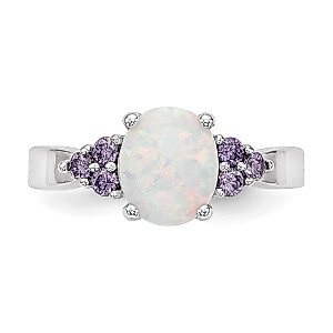 IceCarats 925 Sterling Silver Oval Created Opal Purple Cubic Zirconia CZ Statement Ring Size 6