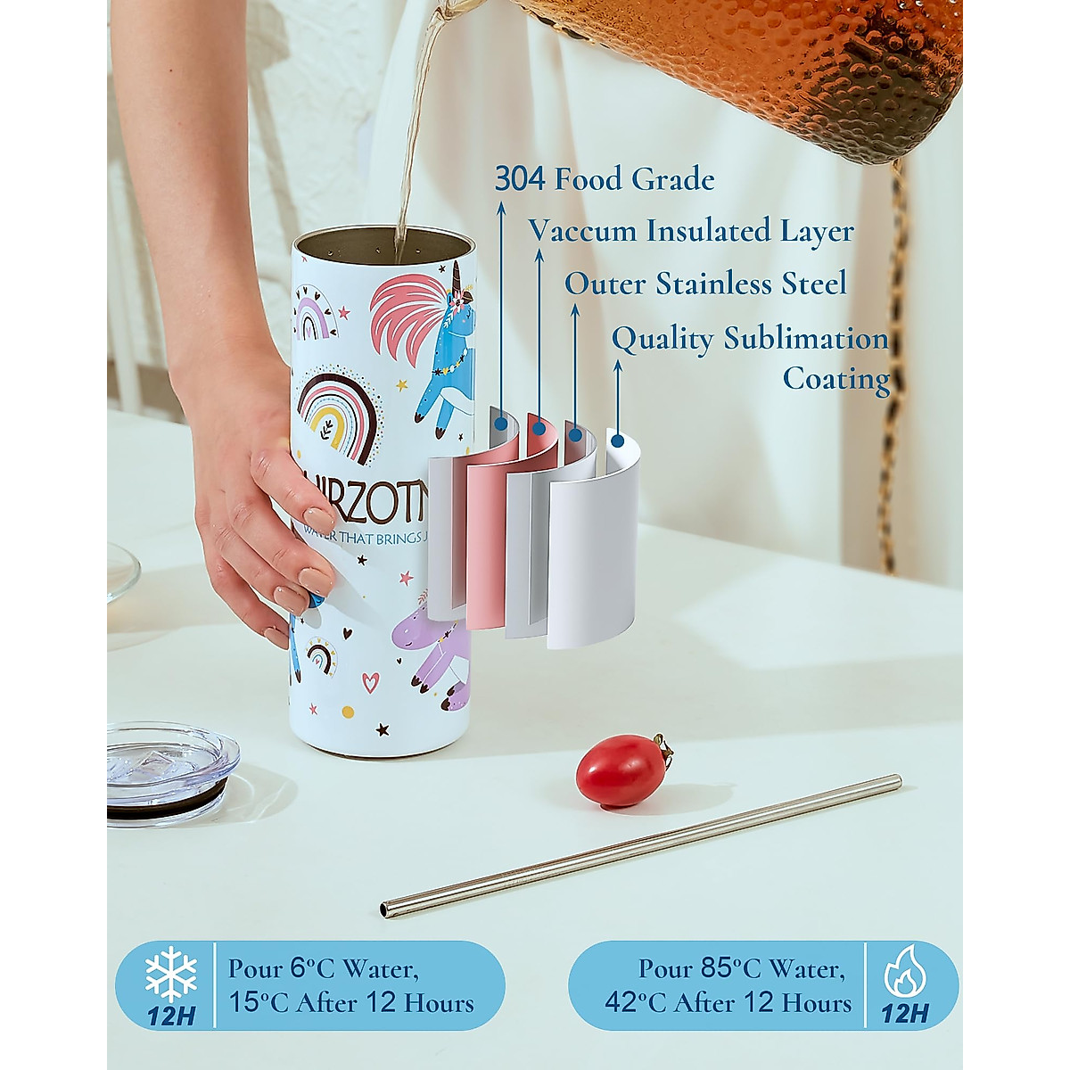 UIRZOTN 25 Pack 20 OZ Sublimation Tumbler Blanks Skinny Straight in Bulk, Stainless Steel Insulated Sublimation Tumbler with Polymer Coating for Heat Transfer, with Lid, Straw, Ribbon, Keepsake Box