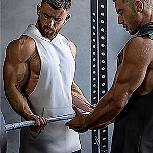 Men's Hooded Tank Tops Gym Workout Training Hoodies Sleeveless Bodybuildng Muscle Cut Off T-Shirt with Pocket Black L