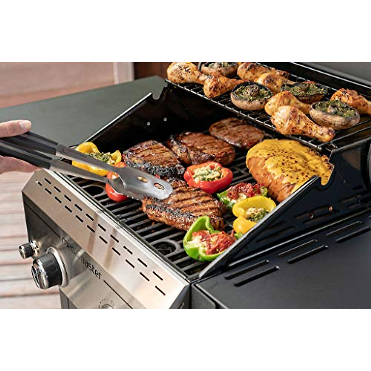 Megamaster 720-0864MA 2 Burner Propane Barbecue Gas Grill, for Camping, Outdoor Cooking, Patio, Garden Barbecue Grill, 28000 BTUs, with Foldable Side Table, Silver and Black