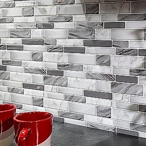 Tack Tile Peel & Stick Vinyl Backsplash Gray Mixed Mosaic (Pack of 3)